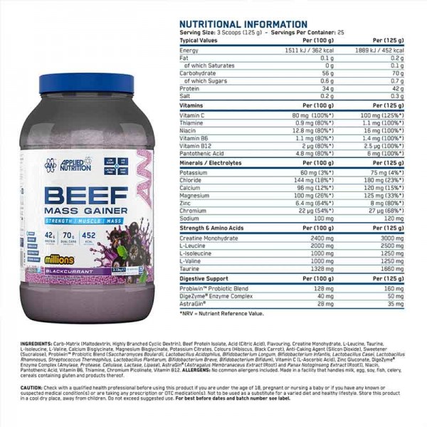 Applied Nutrition Beef Mass Gainer - 3.13kg | Dairy-Free Muscle Growth ...