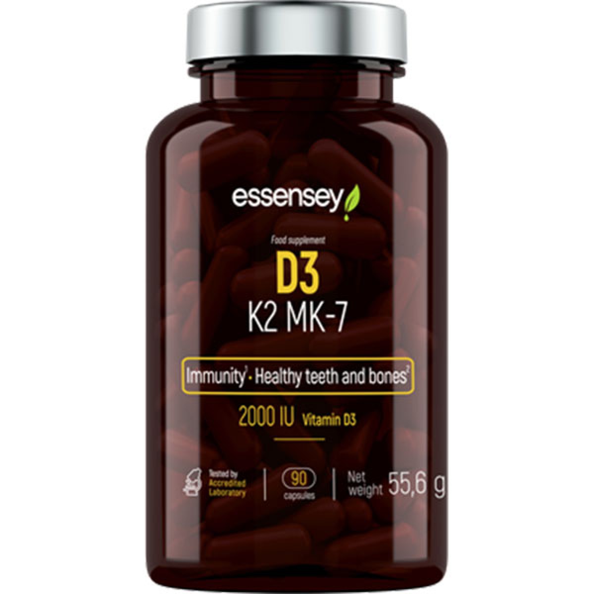 Essensey Vitamin D3 K2 MK-7 2000IU - 90 Caps: Bone Health & Immune Support